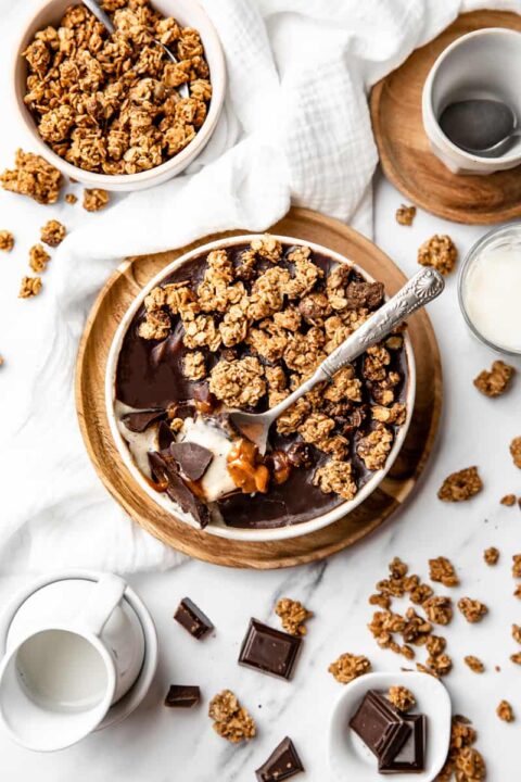 Easy Nice Cream with Caramel and magic Chocolate shell - Early Brawd